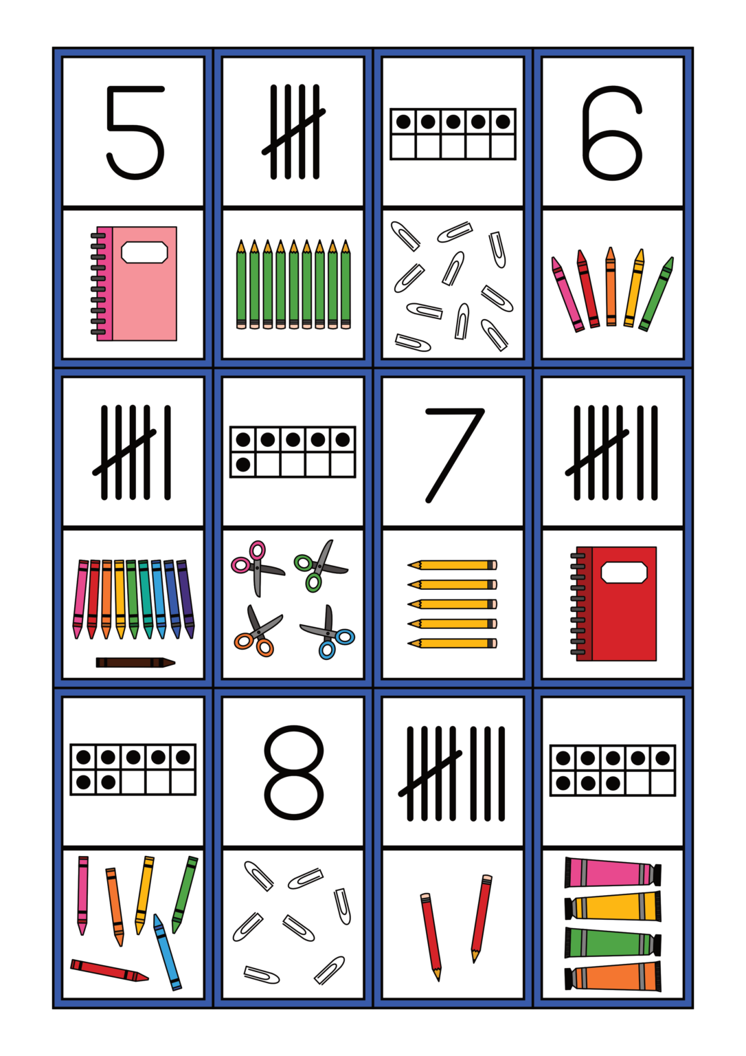 Back to School Game - Domino Counting 1-10 - Numbers Ten Frames Tally ...