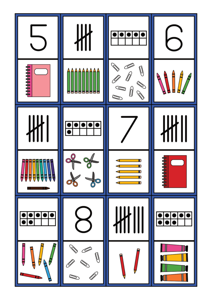Back to School Game - Domino Counting 1-10 - Numbers Ten Frames Tally ...