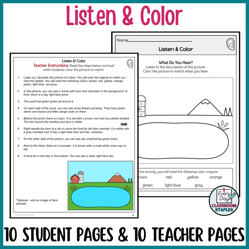 Listening Activities Packet - Listen & Color Following Instructions ...