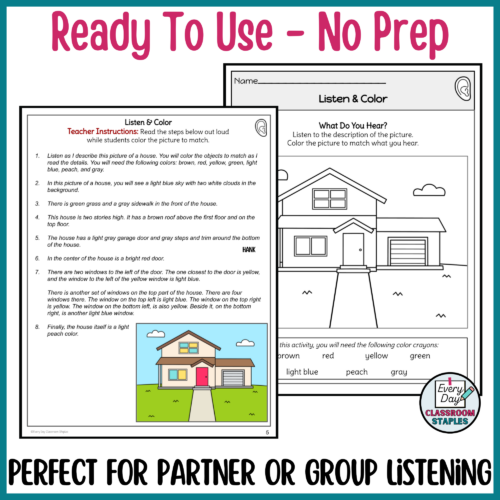Listening Activities Packet - Listen & Color Following Instructions ...