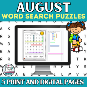 August Word Search Set Print and Digital Puzzles for Google Slide ...