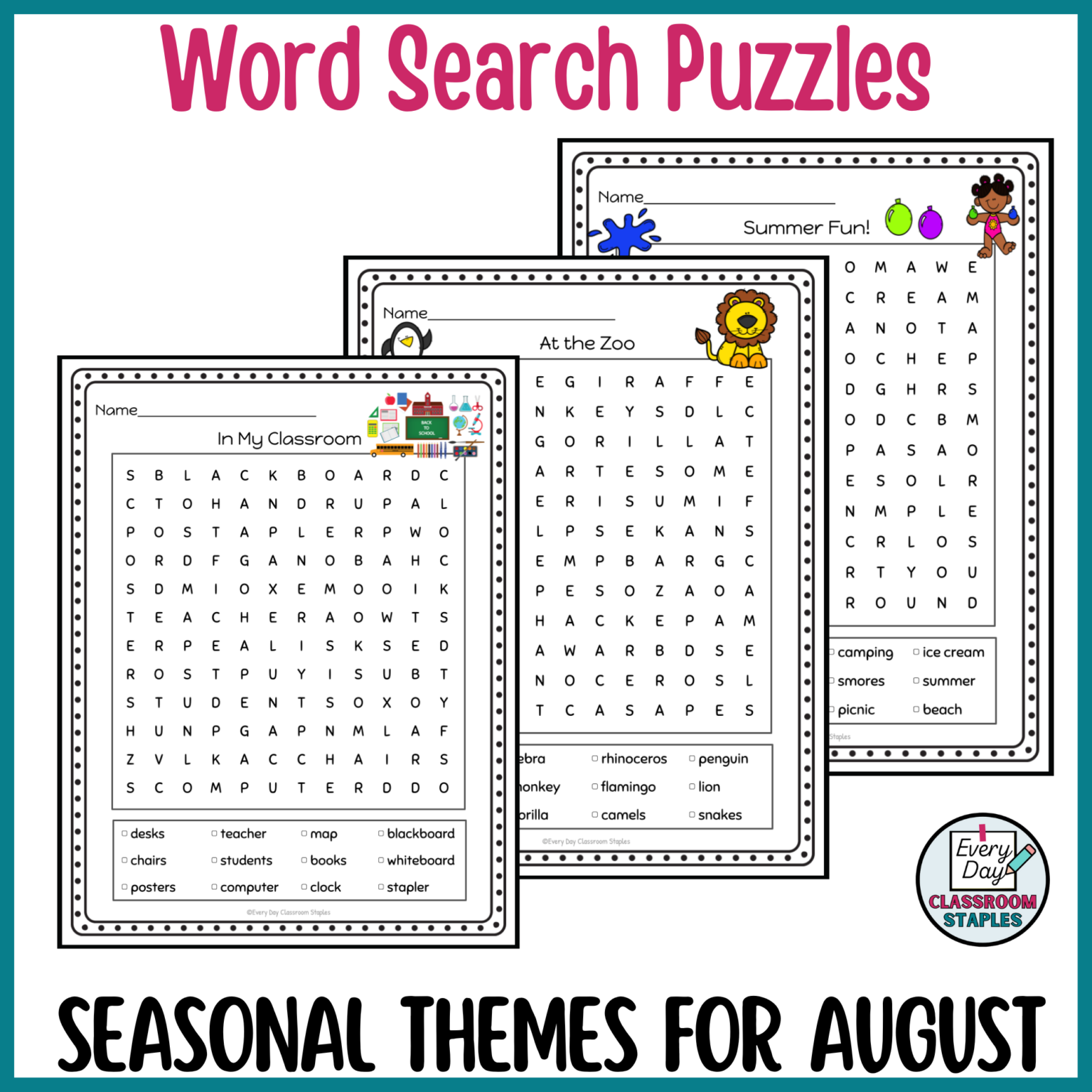 August Word Search Set Print and Digital Puzzles for Google Slide ...