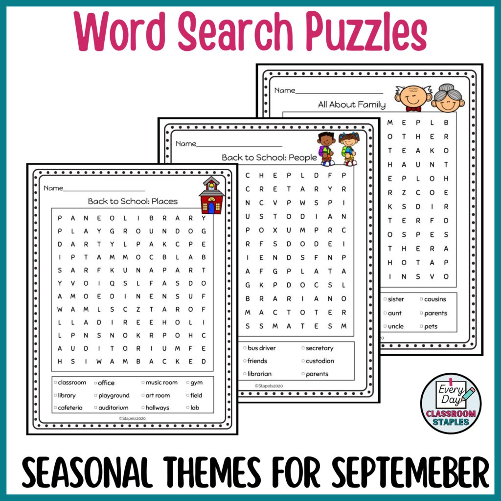 September Back to School Word Search Set in Print and Digital Google ...