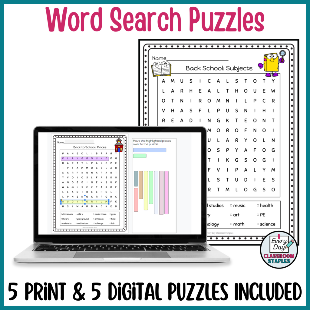 September Back to School Word Search Set in Print and Digital Google ...