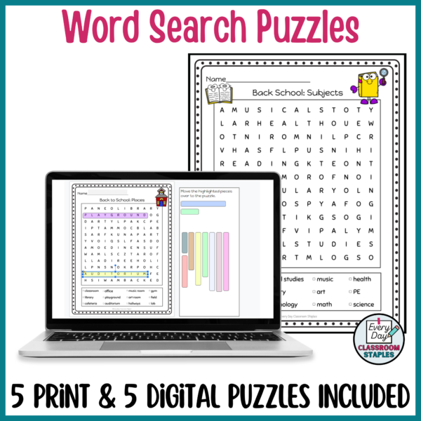 September Back to School Word Search Set in Print and Digital Google ...