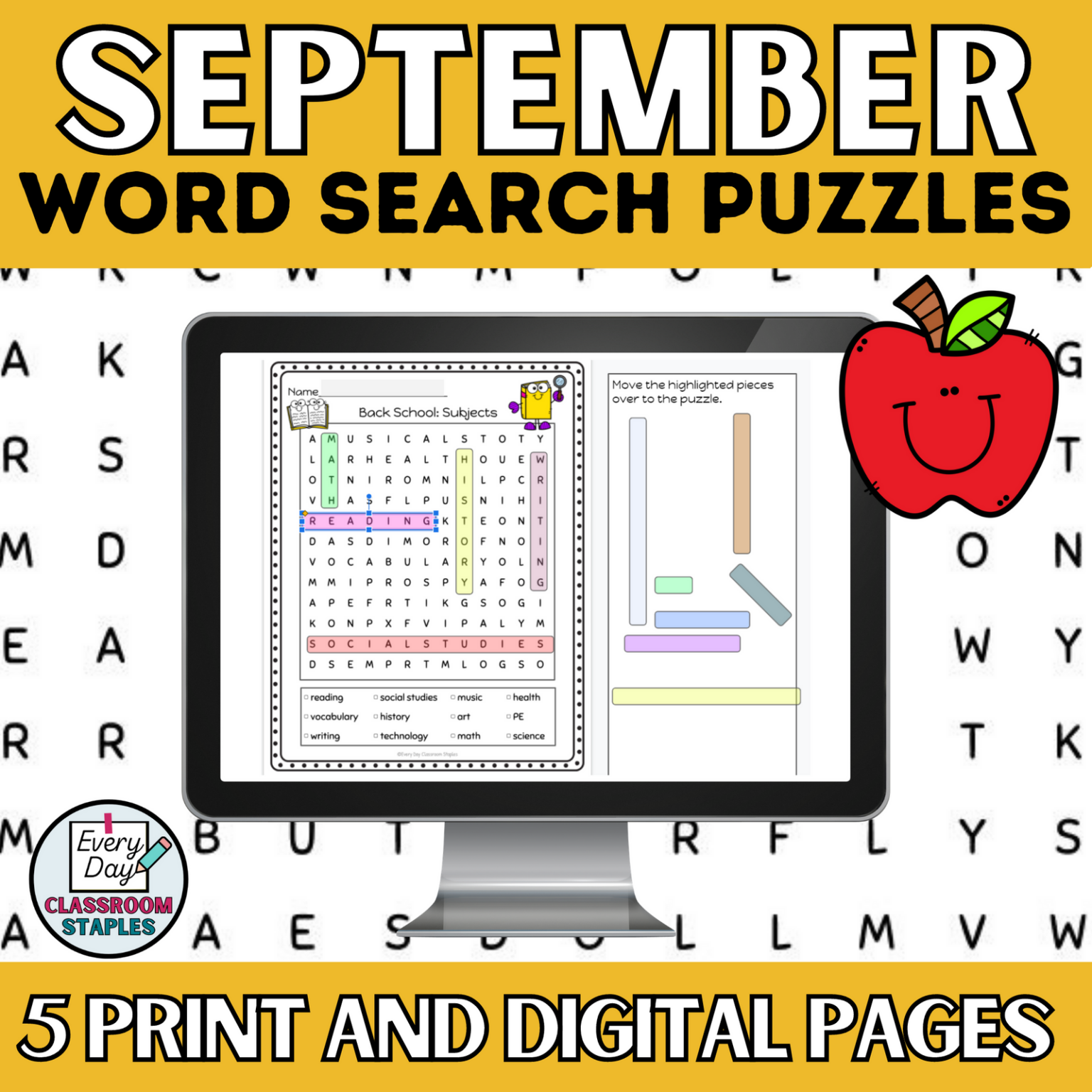September Back to School Word Search Set in Print and Digital Google ...