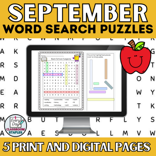 September Back to School Word Search Set in Print and Digital Google ...