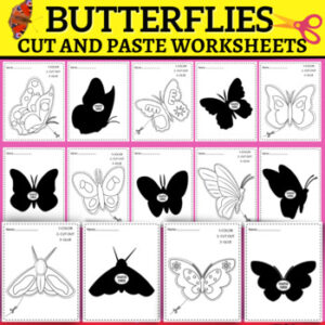 Cut And Paste Children Educational Game.Butterfly Scissor Skills Spring ...