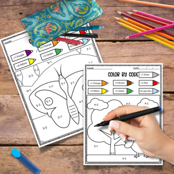 Spring Addition & Subtraction Color by Number Activity,Earth Day | Made ...