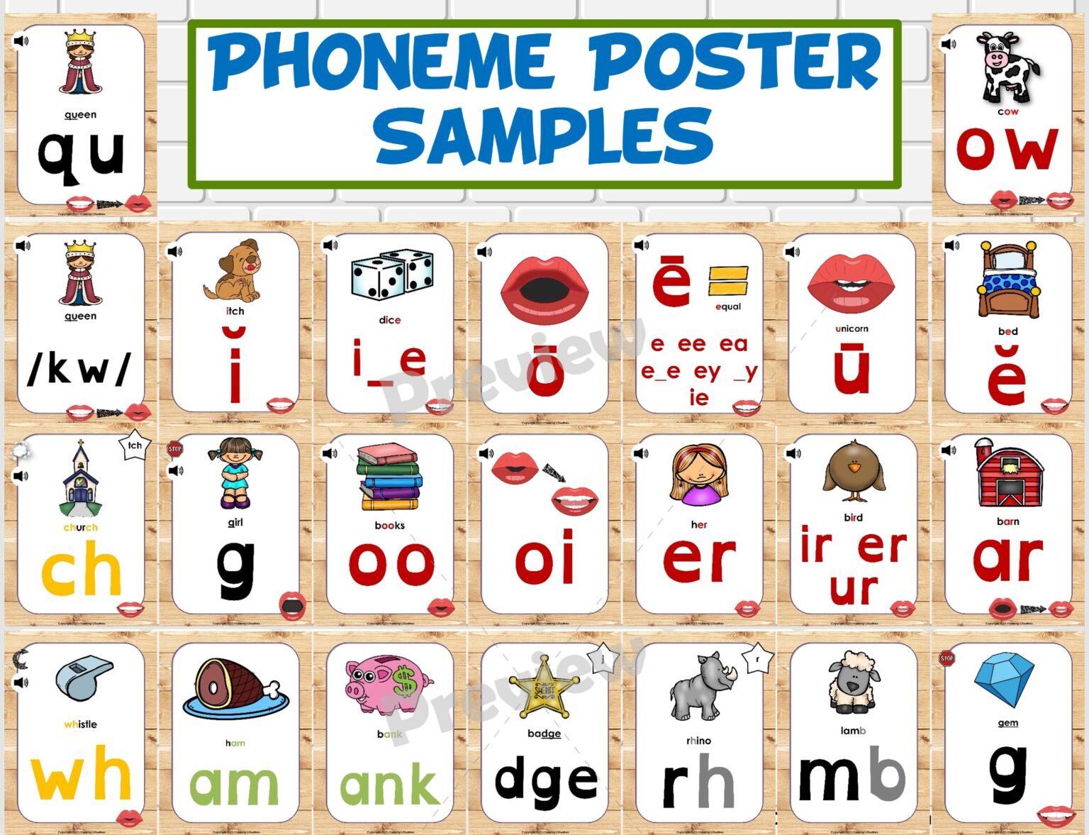 Sound Wall with Mouth Pictures in Rustic Wood - Made By Teachers