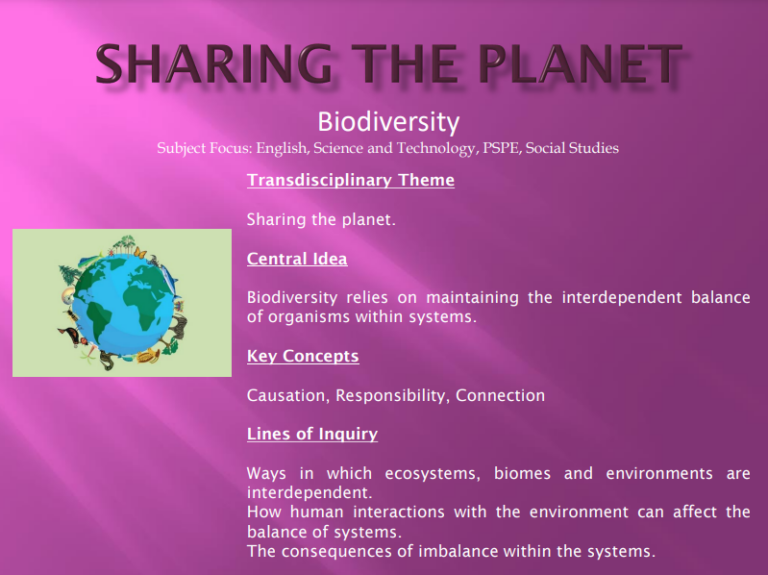 IB PYP – SHARING THE PLANET – BIODIVERSITY - PLANNER & RESOURCES - Made ...