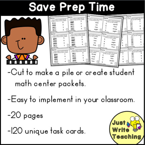 Number Match Task Cards - First Grade Math Centers - Made By Teachers