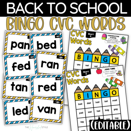 Back To School CVC Word BINGO Cards - No Prep Printable Editable - Made ...