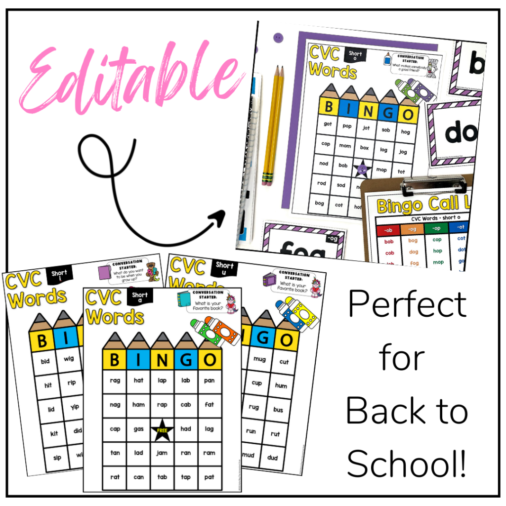 Back To School CVC Word BINGO Cards - No Prep Printable Editable - Made ...