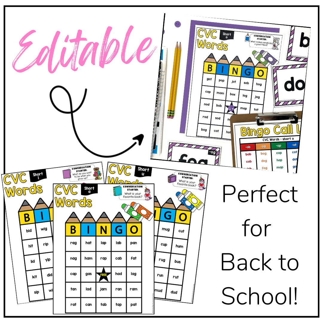 Back To School CVC Word BINGO Cards - No Prep Printable Editable - Made ...