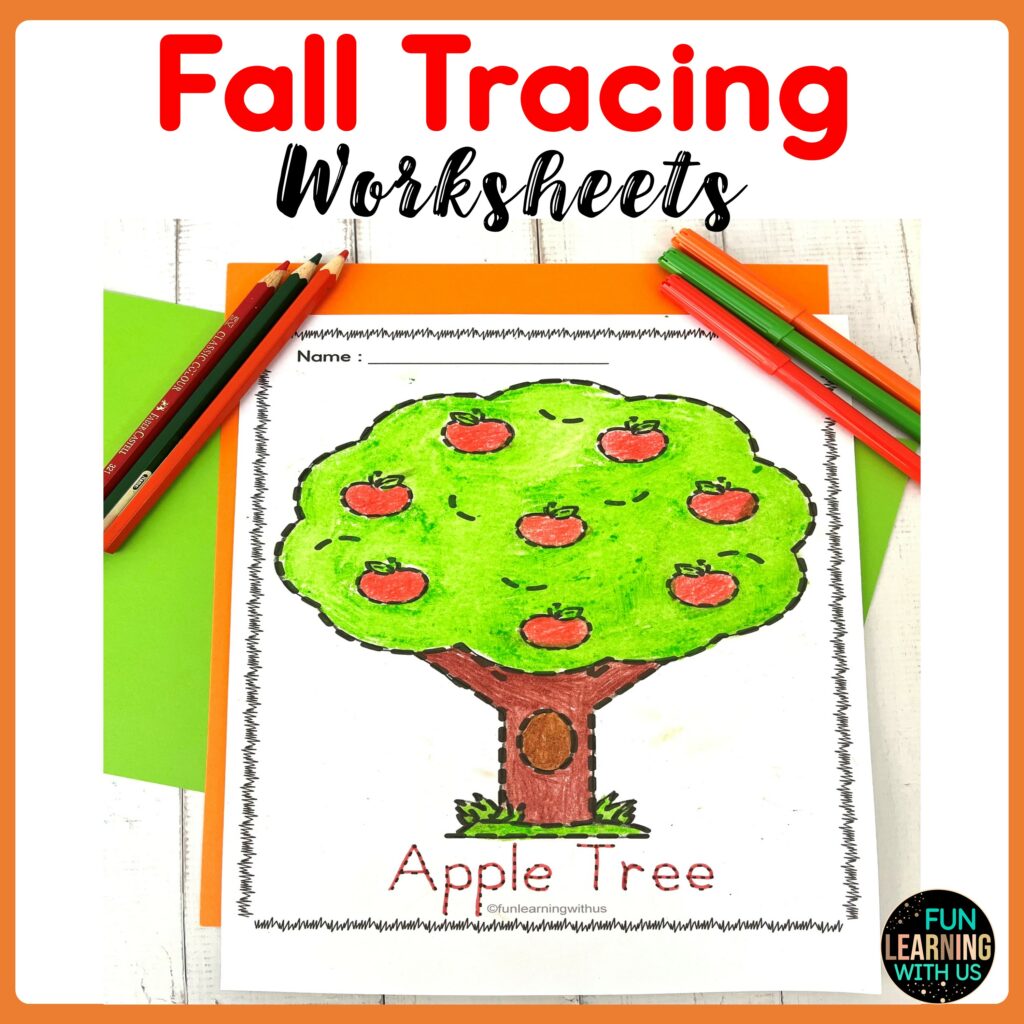 Fall Picture Tracing & Coloring Fine Motor Activity | Autumn Worksheets ...