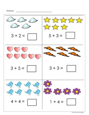 Easy Addition within 10 - K-1 Math - both color & b/w - Great for ...
