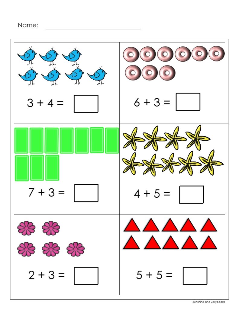 Easy Addition within 10 - K-1 Math - both color & b/w - Great for ...
