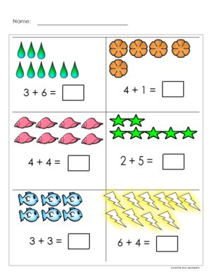 Easy Addition within 10 - K-1 Math - both color & b/w - Great for ...