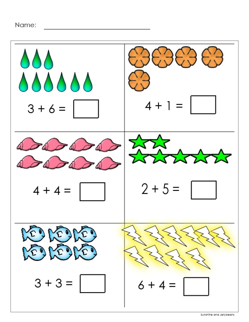 Easy Addition within 10 - K-1 Math - both color & b/w - Great for ...