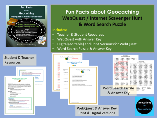 Geocaching - WebQuest & Word Search Puzzle - Made By Teachers