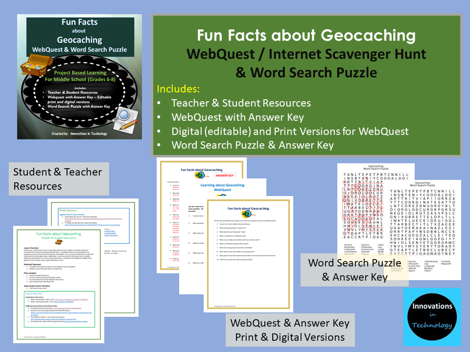 Geocaching - WebQuest & Word Search Puzzle - Made By Teachers