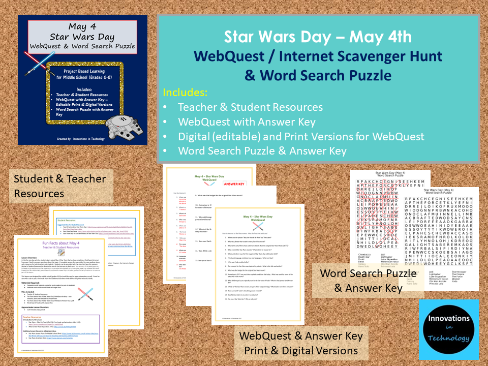 May 4 Star Wars Day - WebQuest & Word Search Puzzle | Made By Teachers