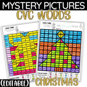 Christmas Color by CVC Words Mystery Pictures Editable Worksheets ...