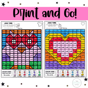 Valentine's Day Color by CVC Words Mystery Pictures Editable Worksheets ...