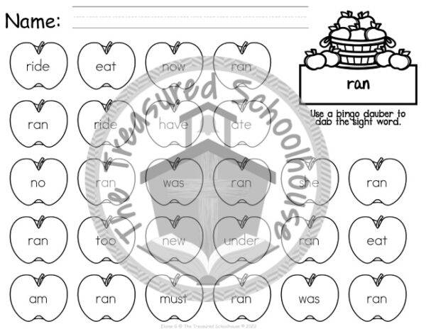 Primer Sight Word Bingo Dauber Sheets with Apples | Made By Teachers