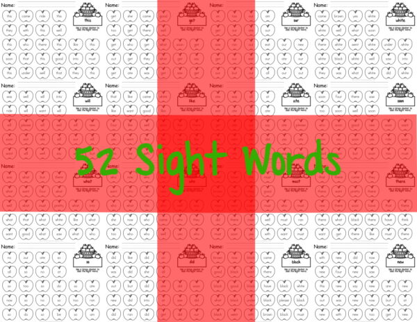 Primer Sight Word Bingo Dauber Sheets with Apples | Made By Teachers