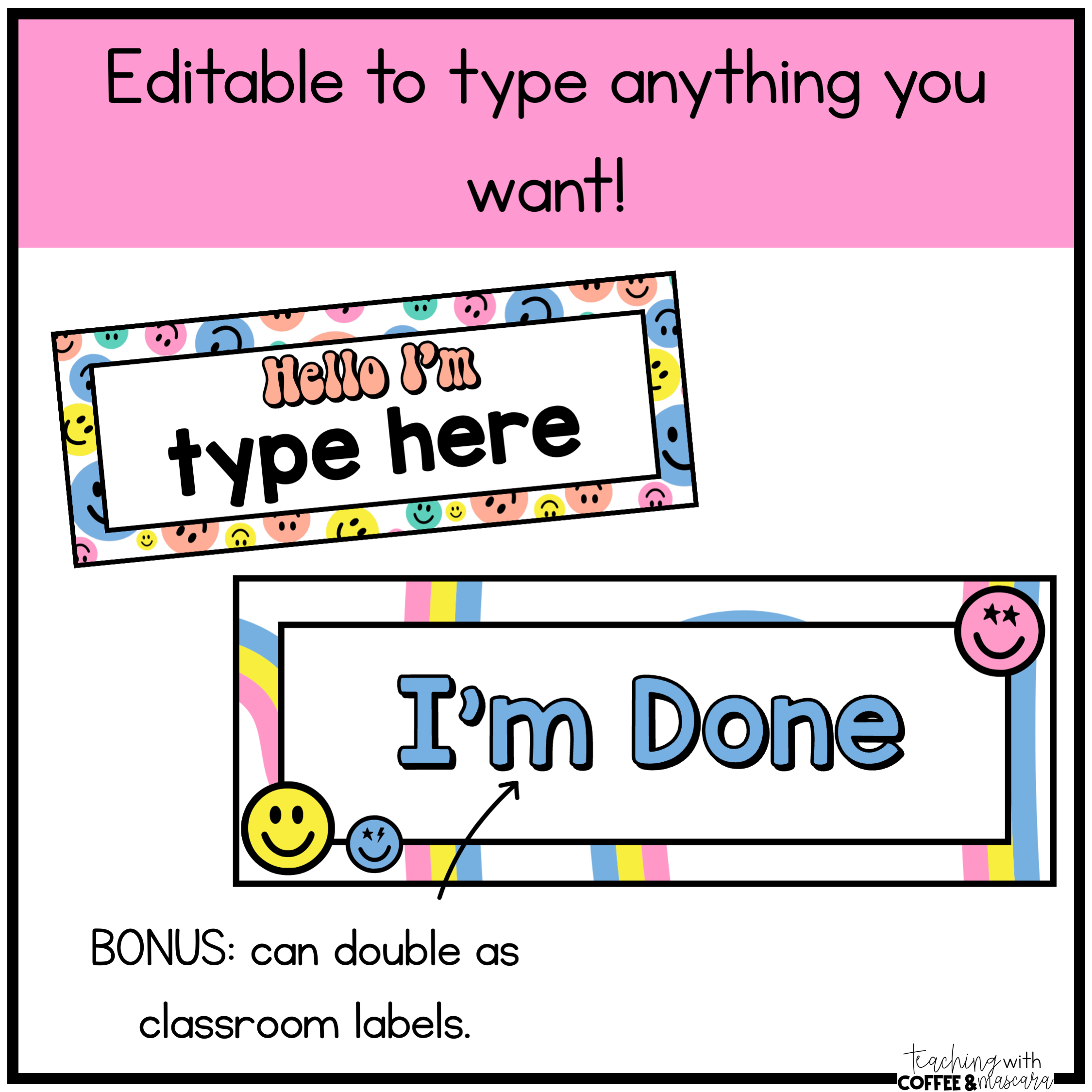 Desk Name Tags Bright Retro - Made By Teachers