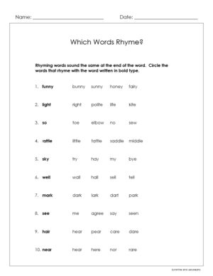 Rhyming Words - 4 worksheets - Great Practice! - Grades 1-2-3 - Made By ...
