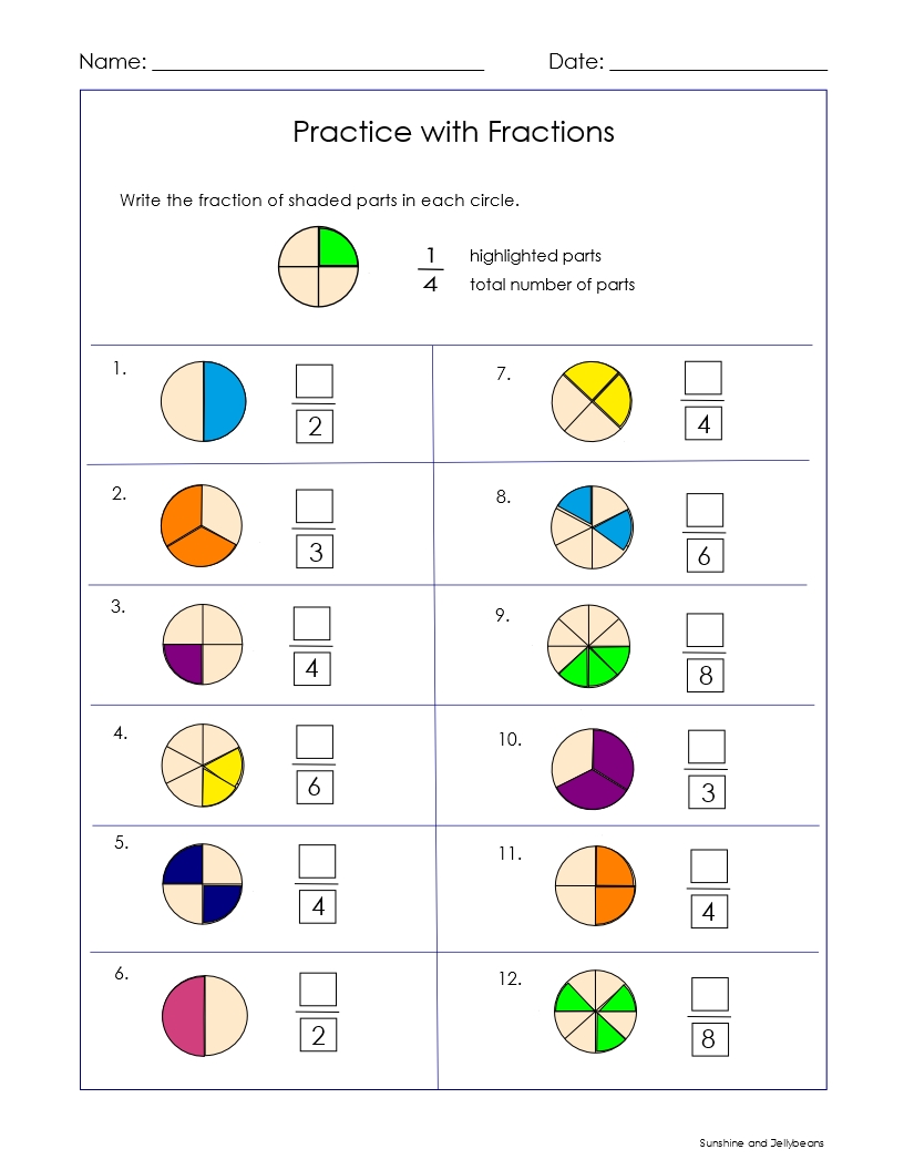 Easy Fraction Practice - Intro Level - Grade 3 - color & black-and ...
