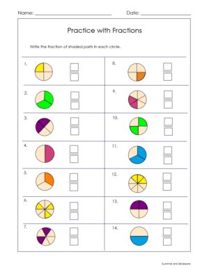 Easy Fraction Practice - Intro Level - Grade 3 - color & black-and ...