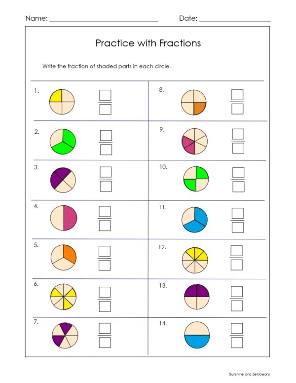 Easy Fraction Practice - Intro Level - Grade 3 - color & black-and ...