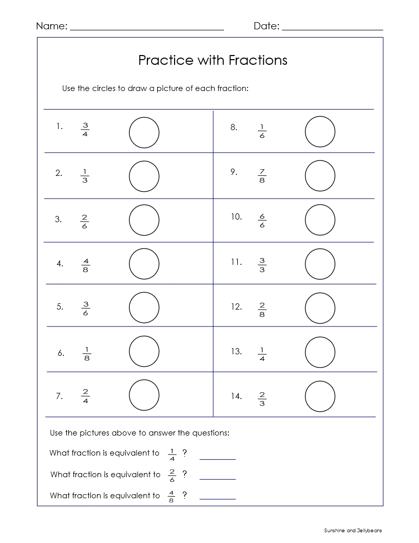 Easy Fraction Practice - Intro Level - Grade 3 - color & black-and ...