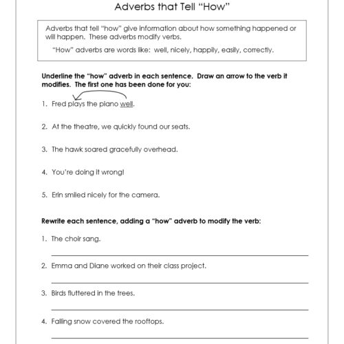 Adverbs that tell When, Where and How - 4 worksheets - Grades 2-3 ...