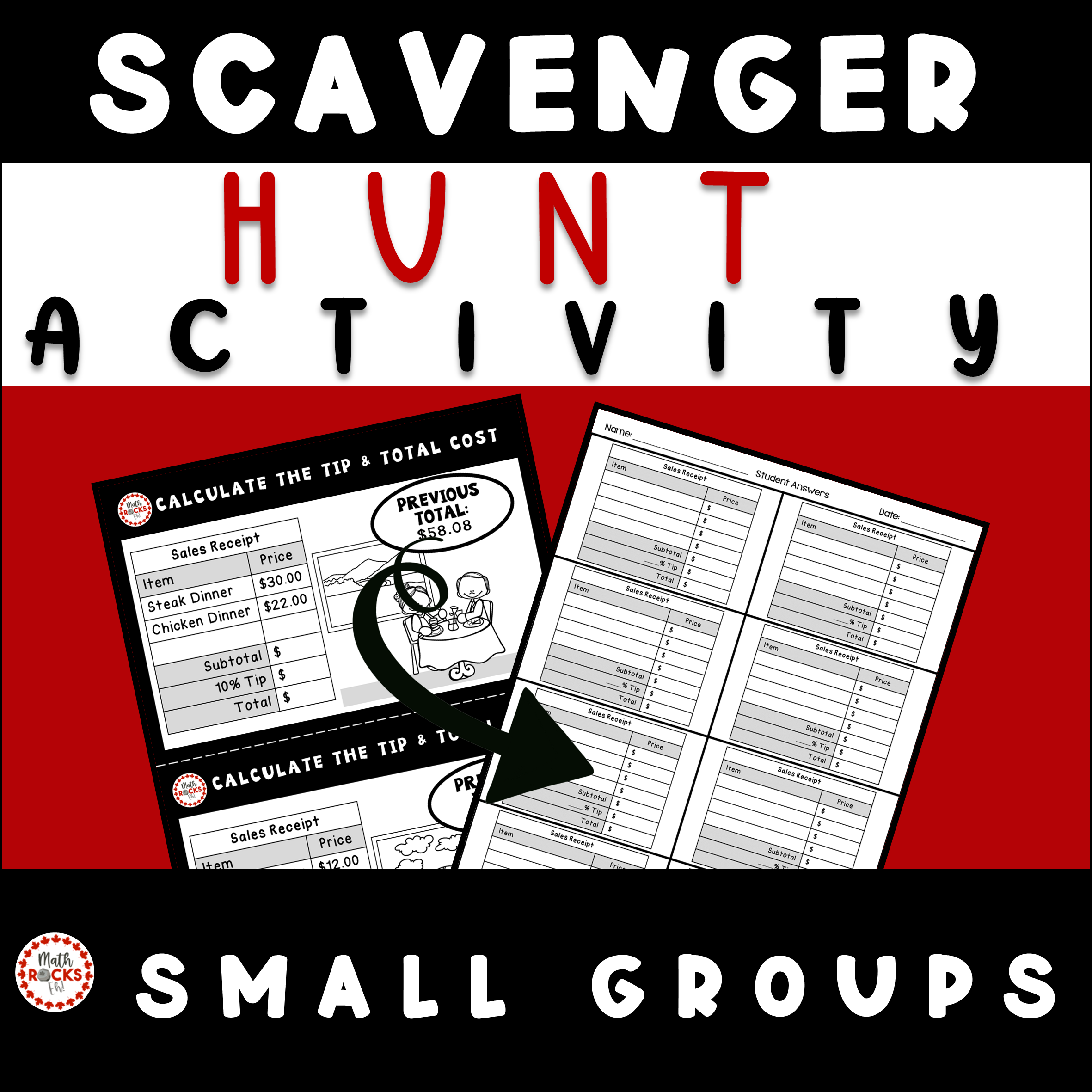 Calculate Tip and Total Cost Scavenger Hunt Printable Math Activity ...