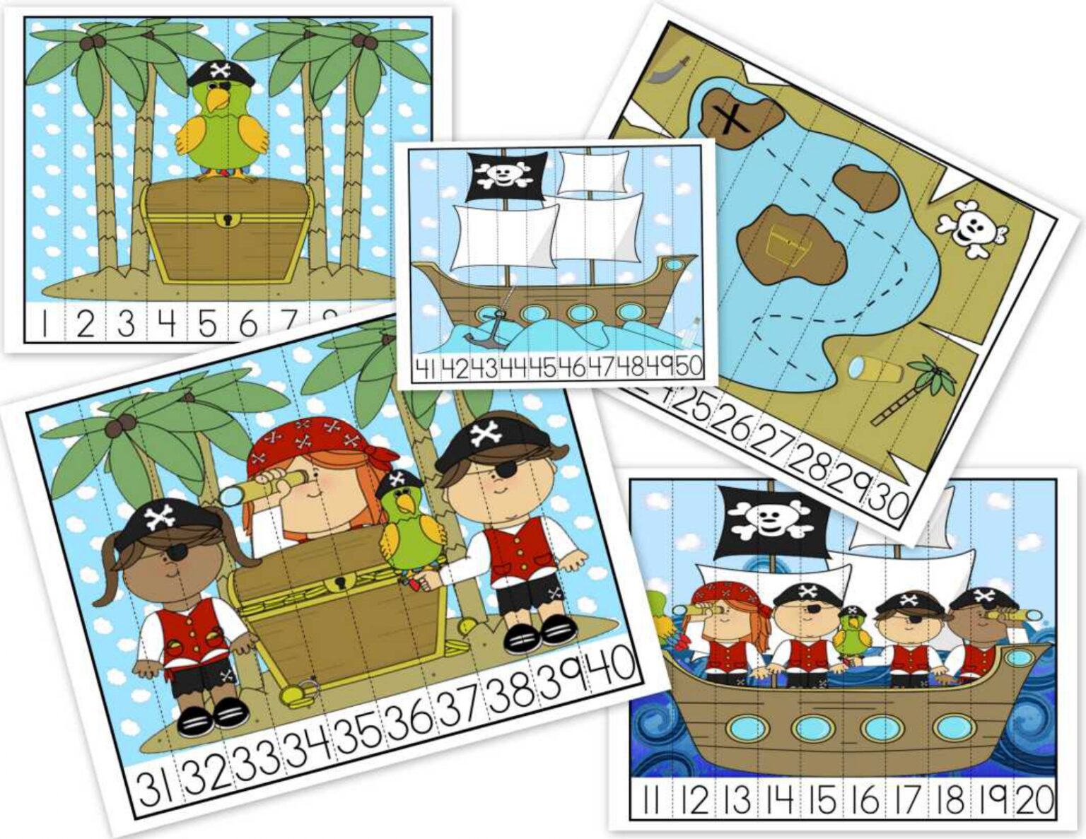 Number Strip Puzzles for 1 to 50 with Pirates | Made By Teachers