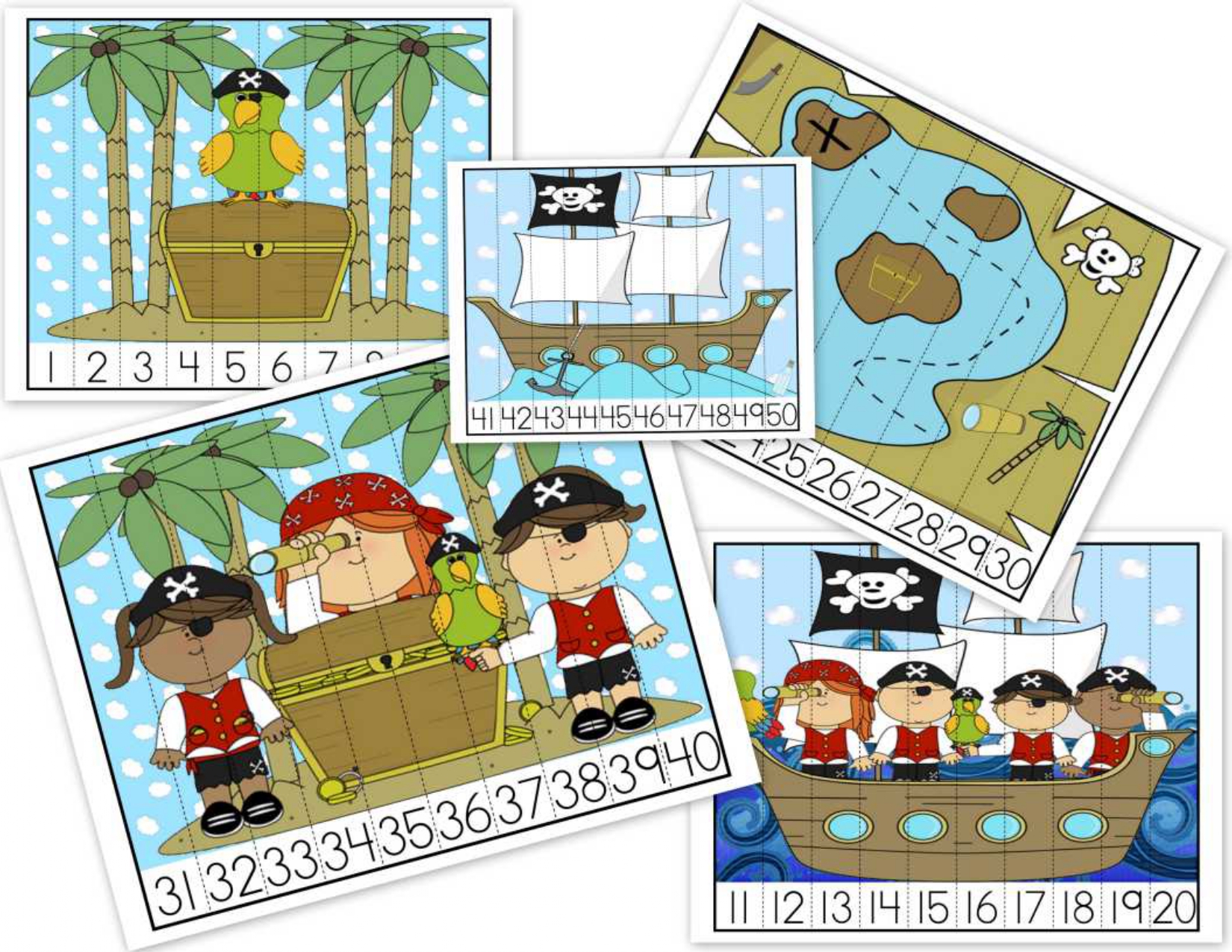 Number Strip Puzzles for 1 to 50 with Pirates | Made By Teachers