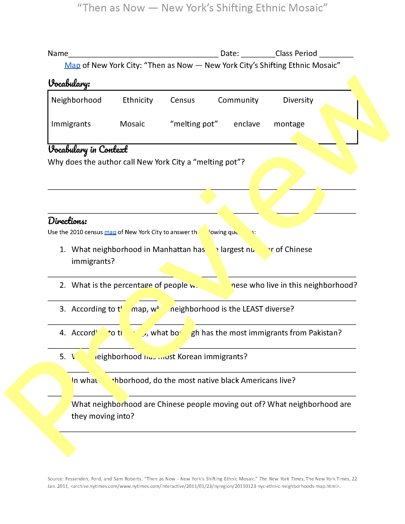 Using Census Data about Ethnic Communities in New York City: Map Skills ...