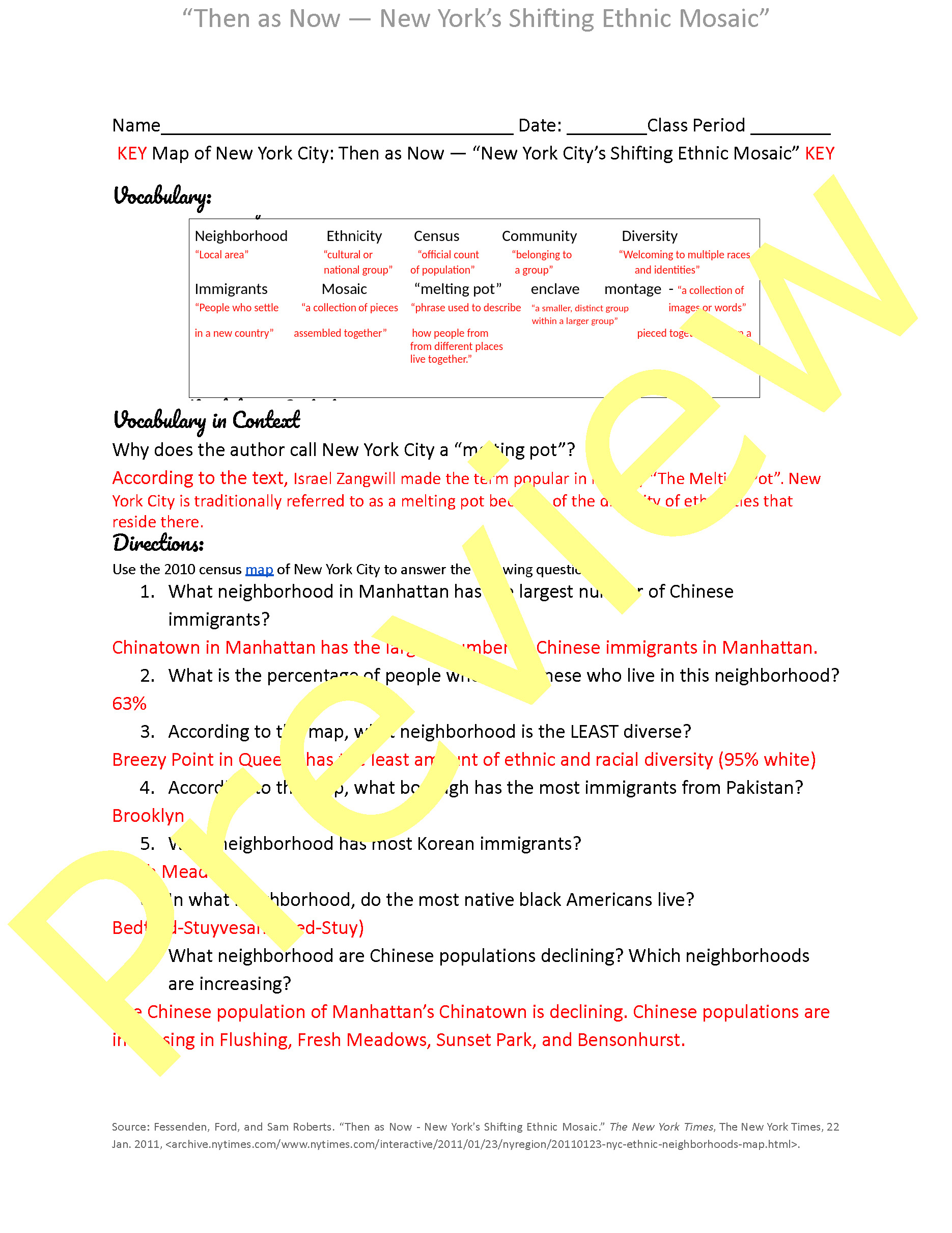 Using Census Data about Ethnic Communities in New York City: Map Skills ...