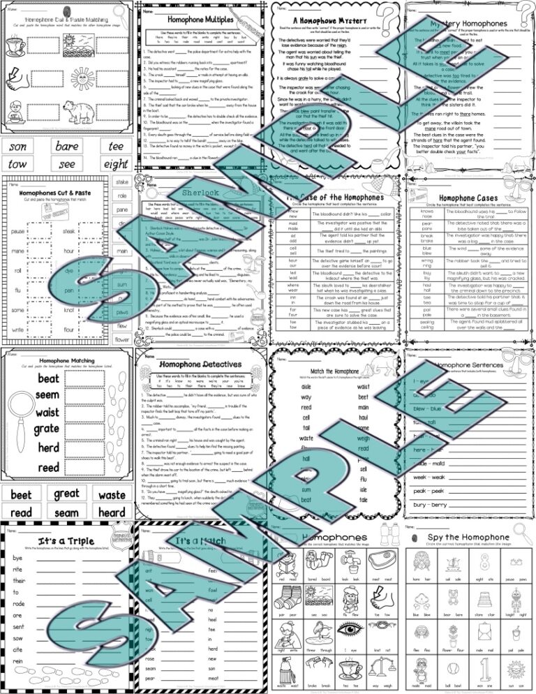 Homophone Worksheet & Activity Pack with Detectives - Made By Teachers