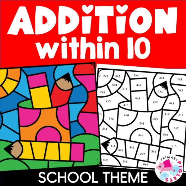 COLOR BY NUMBER CODE BACK TO SCHOOL ADDITION TO 10 MATH FACTS PRACTICE ...
