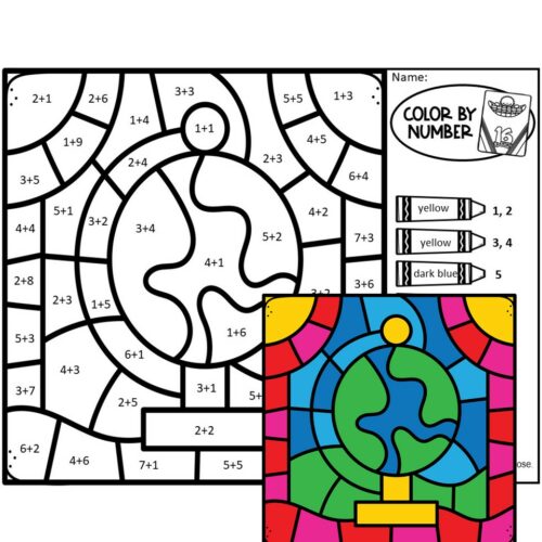 COLOR BY NUMBER CODE BACK TO SCHOOL ADDITION TO 10 MATH FACTS PRACTICE ...