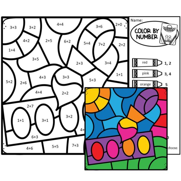 COLOR BY NUMBER CODE BACK TO SCHOOL ADDITION TO 10 MATH FACTS PRACTICE ...