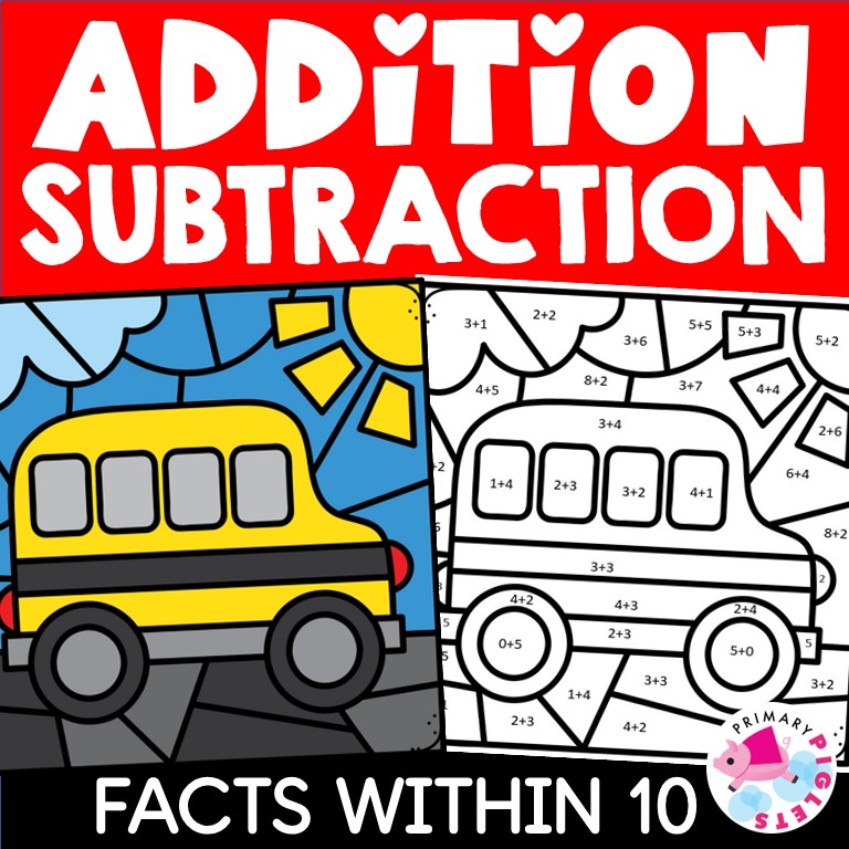 BACK TO SCHOOL COLOR BY NUMBER ADDITION AND SUBTRACTION TO 10 | Made By ...