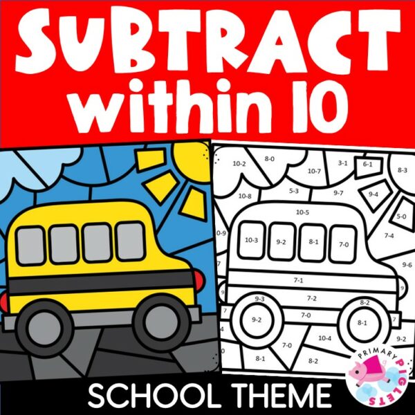 BACK TO SCHOOL COLOR BY NUMBER SUBTRACTION TO 10 | Made By Teachers