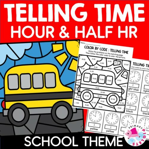 BACK TO SCHOOL COLOR BY NUMBER CODE TELLING TIME TO THE HOUR AND HALF ...